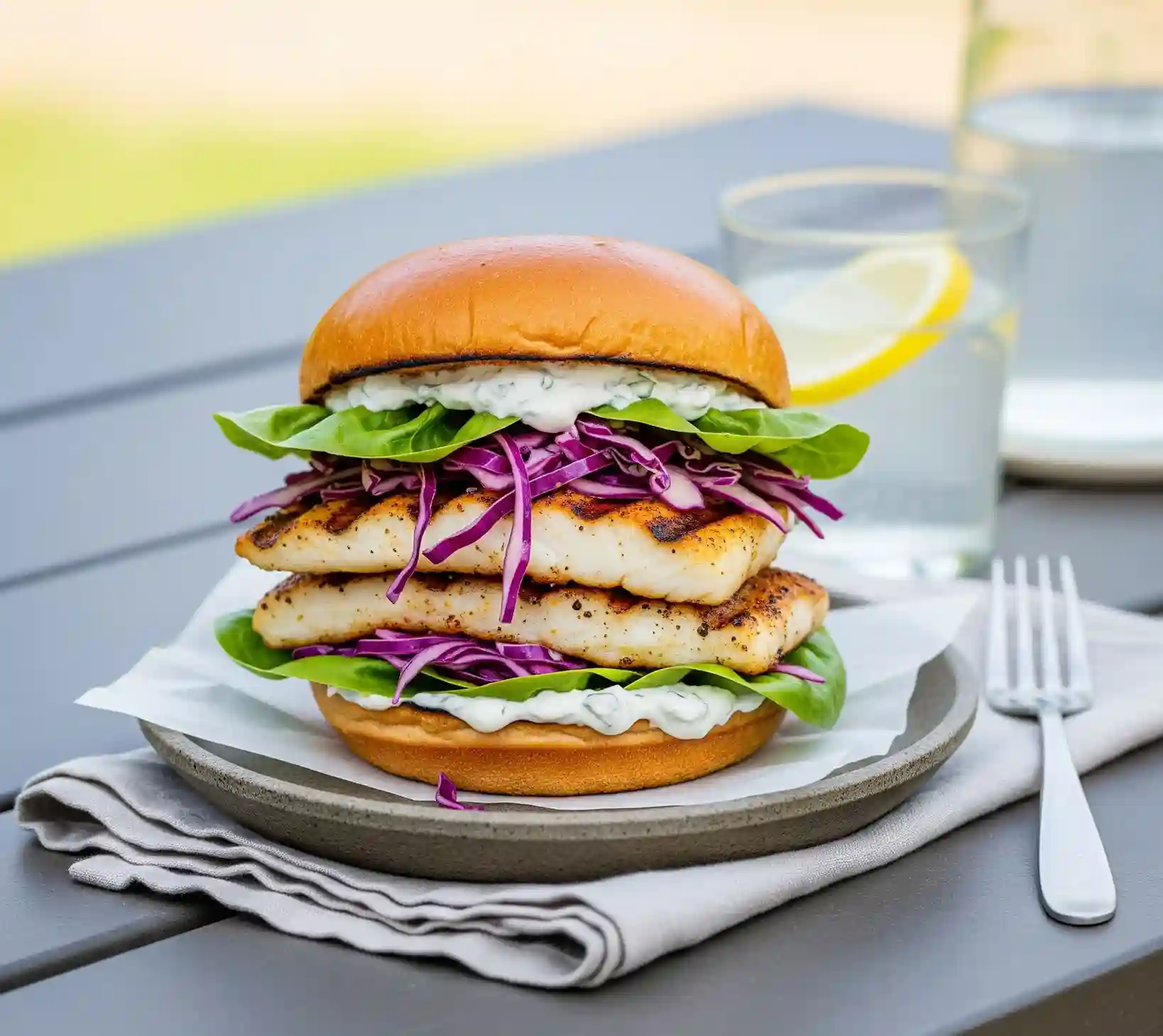 Grilled Fish Sandwich With Slaw & Tzatziki
